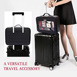 ROWNYEON Large Makeup Train Case Travel Clear Eva Makeup Bag Organizer Visible Waterproof Tpu 16.1" Comestic Bag For Womens