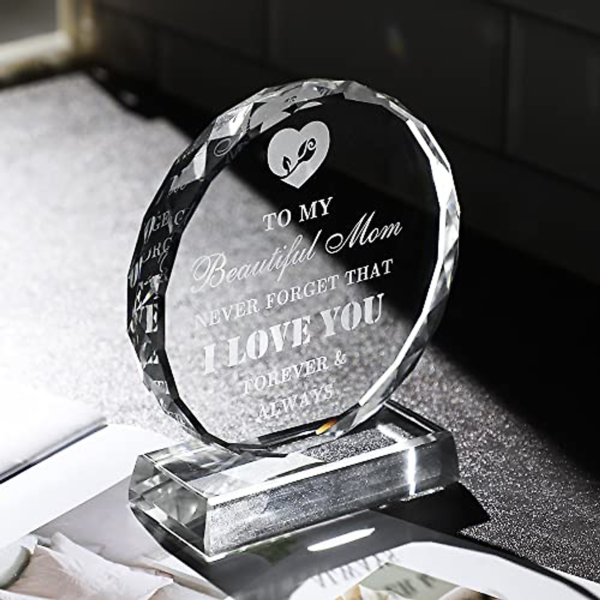 Mom Gifts for Mom from Daughter, Engraved Crystal Birthday Gifts for Mom, Unique Mom Gifts from Daughter Son for Birthday Mothers day Valentines Day