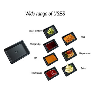 100 pcs Mini 2.95"x2.16" Dipping Sauce Dishes, Plastic Disposable Rectangular Black Soy Sauce Plate Set, Condiment Serving tray, Seasoning Platter, Appetizer Bowel -for Sushi Mustard Vinegar Soy BBQ
