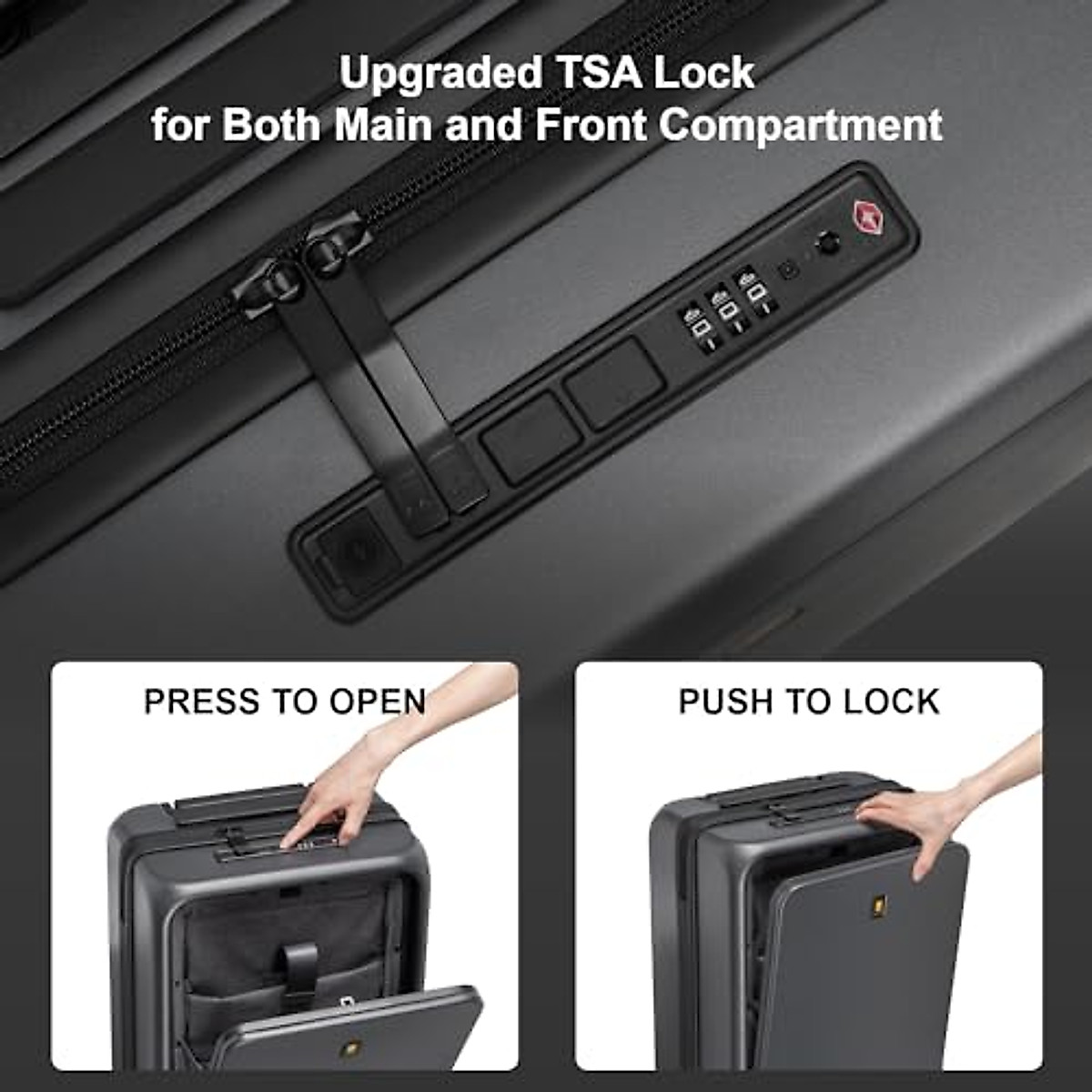 LEVEL8 Road Runner Pro Carry-On Luggage, 20” Lightweight PC Hardside Suitcase with Wheels, Spinner Trolley for Luggages with Front Compartment, Tsa Lock, Dark Grey