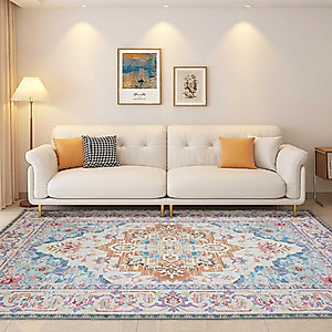 JSSONPKQ 9x12 Rug Soft Area Rugs 9x12 Living Room Clearance Vintage Washable 9x12 Area Rug Boho Rugs for Living Room Non-Slip Rug Large Area Rug 9x12 for Living Room, Dining Room, Bedroom, Pink Blue