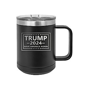 Rogue River Tactical Donald Trump 2024 Save America Heavy Duty Stainless Steel Black Coffee Mug Tumbler With Lid Novelty Cup Great Gift Idea For Conservative or Republican