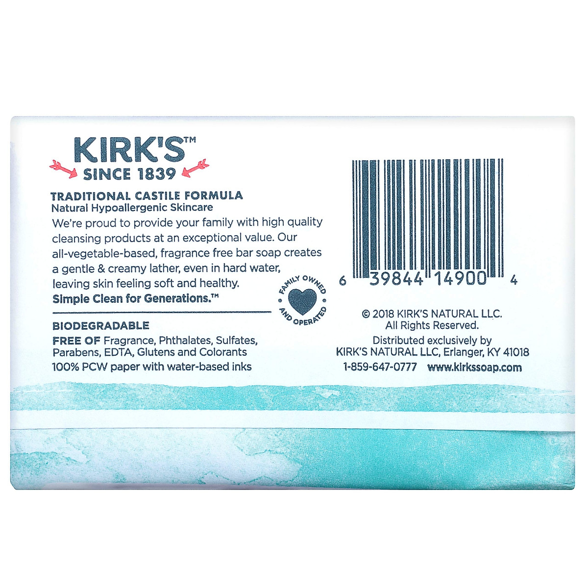 Kirk's Original Coco Castile Bar Soap Fragrance Free 4 Ounces (8 Pack)