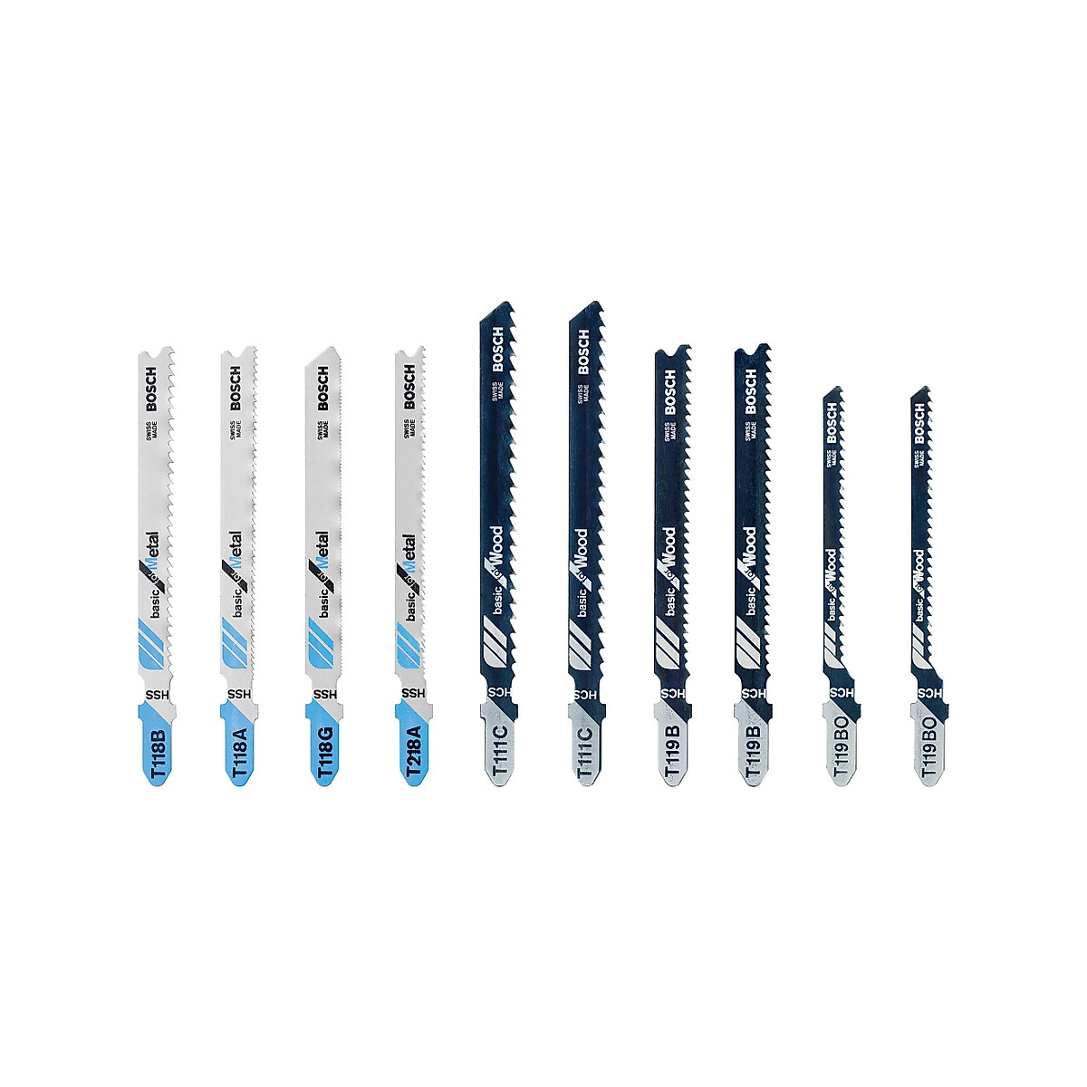 Bosch Professional 260925C105 10 TLG. Stichsägeblätter Wood Basic Set (für Holz und Metall, Zubehör Stichsäge) Piece Blades, Accessories Jigsaw