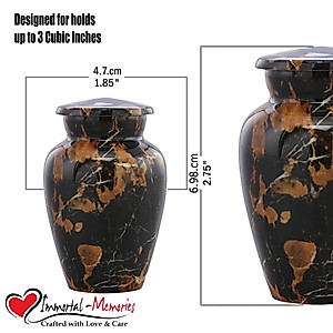Marble Finish Metal Keepsake Urn - Mini Cremation Urn for Human or Pet Ashes - Token Urn - Sharing Memorial Urn with Velvet Bag (Dynasty Black)