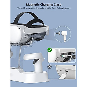 NexiGo Enhanced Charging Dock with LED Light [On/Off] for Oculus Quest 2, [Support Elite Strap with Battery], Headset Display Holder and Controller Mount, 2 Rechargeable Batteries, USB-C Charger