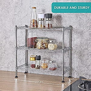 Doredo 3 Tier Wire Shelving Unit, Adjustable Wire Rack Shelving with Leveling Feet, Metal Storage Shelf Unit for Kitchen, Laundry, Pantry, Balcony (18" D x 8" W x 18" H, Chrome)