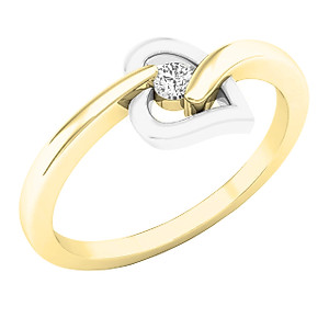 Dazzlingrock Collection Round White Diamond Solitaire Heart Promise Ring for Women (0.05 ctw, Color I-J, Clarity I1-I2) in 14K White & Yellow Gold Size 7