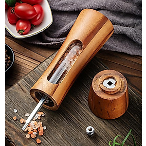 Ousyaah Salt and Pepper Grinder Set (2 Pack), Manual Wooden Salt and Pepper Shakers with Adjustable Ceramic Core and Visible Acrylic Window, Refillable Salt & Pepper Mill Set | Adjustable Coarseness