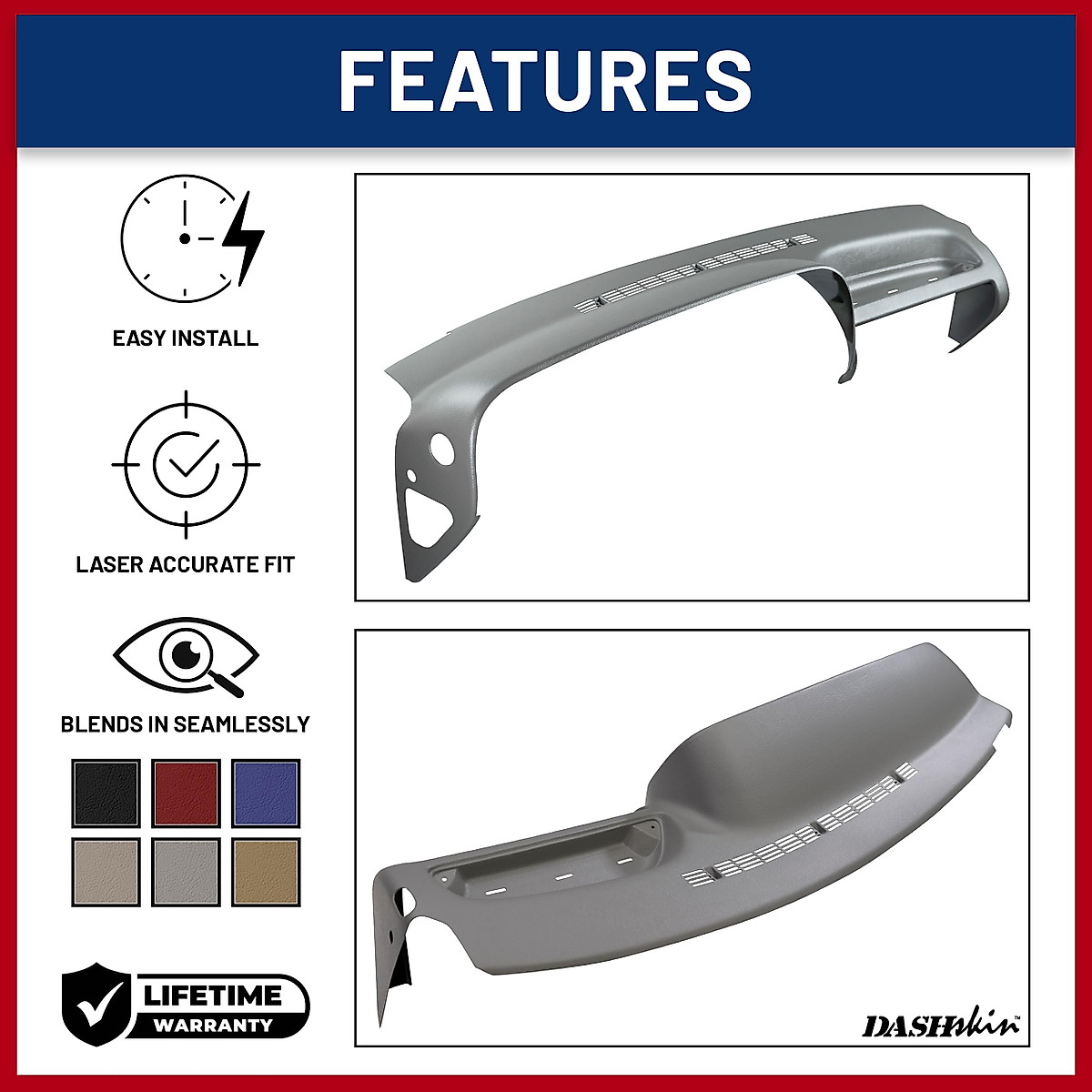DashSkin Molded Dash Cover Compatible with 95-96 GM SUVs and Pickups in Medium Grey (13* Trim Code) - Easy Cracked Dashboard Fix - Made in America