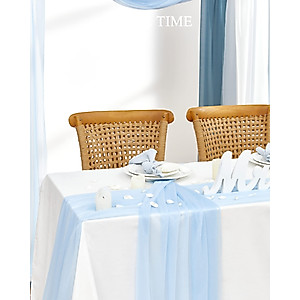 TINGE TIME 3 Panels Wedding Arch Draping Fabric, 30" x 20ft Gradient Blue Chiffon Fabric Drapery Sheer Backdrop Curtain for Wedding Ceremony Party Decoration,Wedding Arch Drapes for Wedding Ceremony