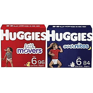 Baby Diapers Bundle: Huggies Little Movers Size 6, 96ct & Overnites Nighttime Diapers Size 6, 84ct