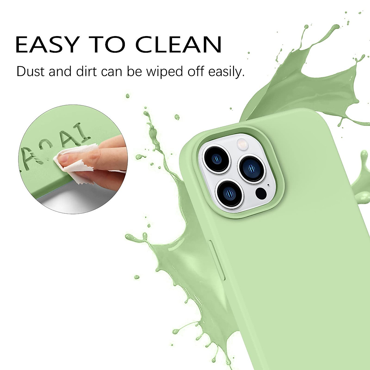 GUAGUA Compatible with iPhone 14 Pro Max Case 6.7 Inch Liquid Silicone Soft Gel Rubber Slim Microfiber Lining Cushion Texture Cover Shockproof Protective Case for iPhone 14 Pro Max, Matcha Green