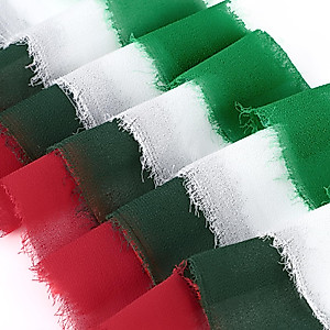 4 Rolls Christmas Ribbons, 1.5" x 32Yds Chiffon Ribbons Handmade Fringe Christmas Chiffon Ribbons for Christmas Gift Wrapping Party DIY Crafts