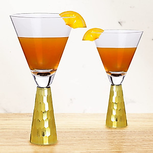 The Wine Savant Set of 2 Funnell Shaped Cocktail Martini Glasses 8oz Elegant Gold Martini Glasses, Perfect For Any Bar, Anniversaries, Wedding Gift, Birthday Gift, or Cocktail Party