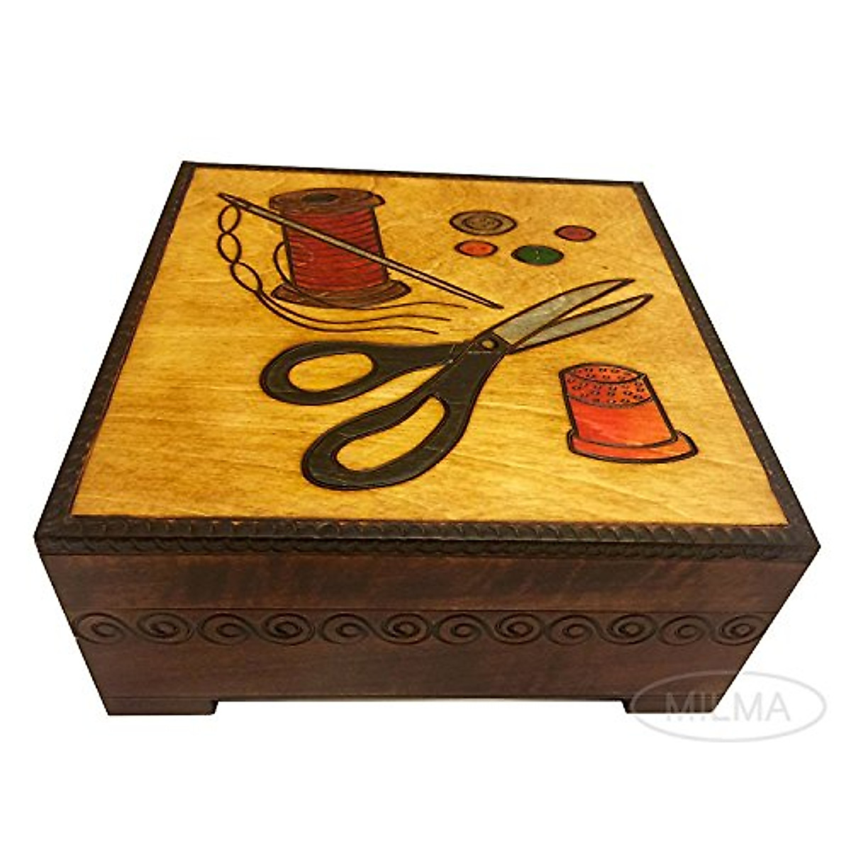 Polish Handmade Carved Linden Wood Decorative Sewing Box