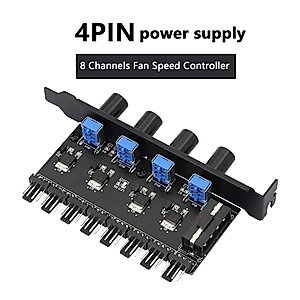 SinLoon 4 Knob Cooling Fan Speed Controller PC 8 Channels Fan Hub for CPU Case HDD VGA PWM Fan PCI Bracket 12V Fan Control- 4Pin Interface Power Supply ( 4 Pin 4Knob )