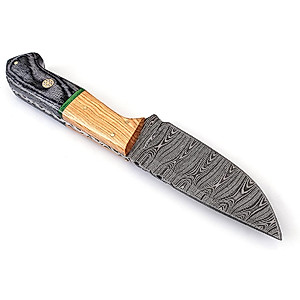 Damascus Knives Custom Handmade Damascus Hunting Knife- Best Damascus Steel Blade Hunting Skinning Knife- Fixed Blade Hunting Knife With Sheath Belt Loop (Black&olive) 20101