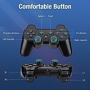 TESSGO PS3 Controller 2 Pack Compatible with PS-3, Rechargeable Game Wireless Controller with Upgraded Joystick for PlayStation 3