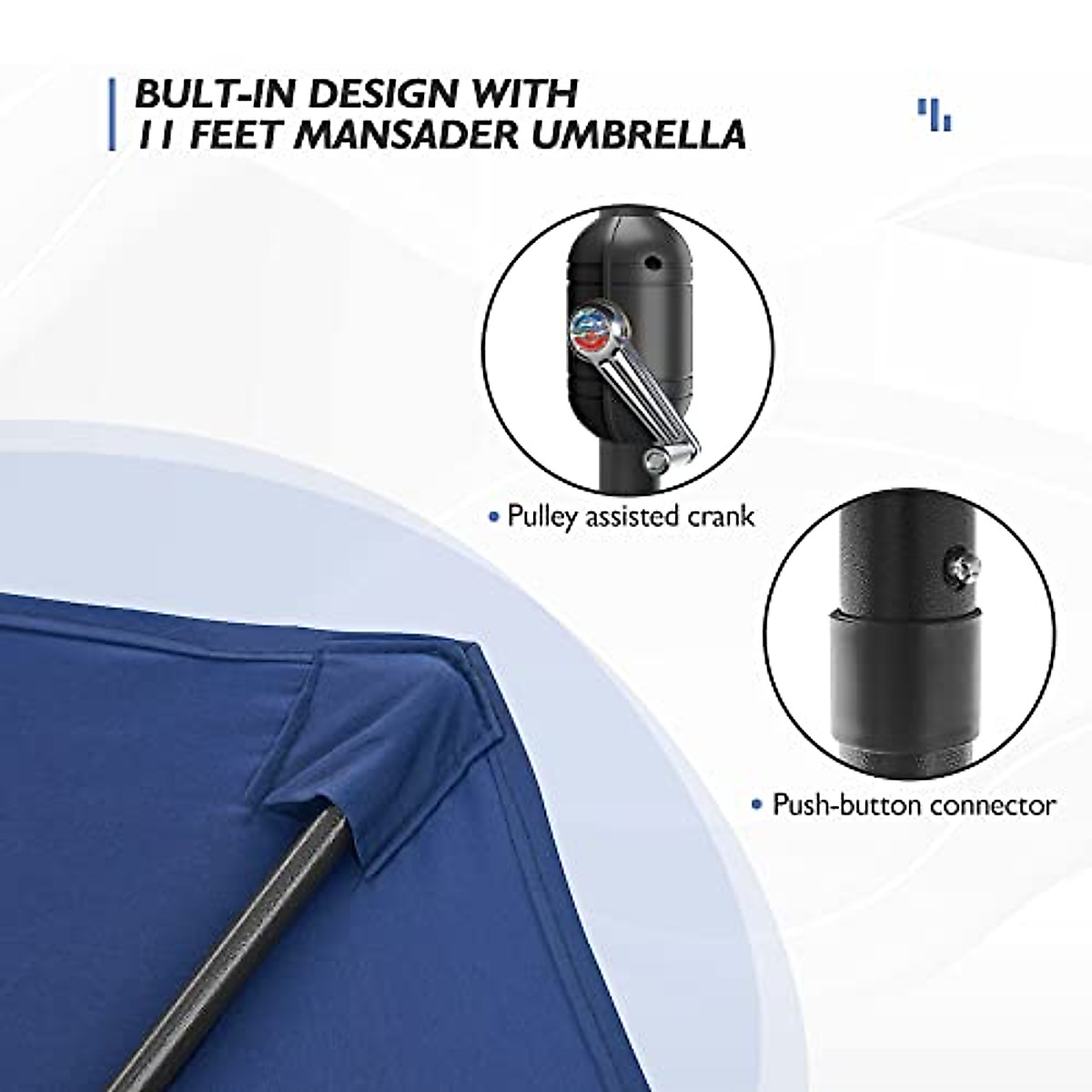 Mansader 11Ft Patio Umbrella Outdoor Table Market Umbrella with 8 Sturdy Ribs (Navy Blue)