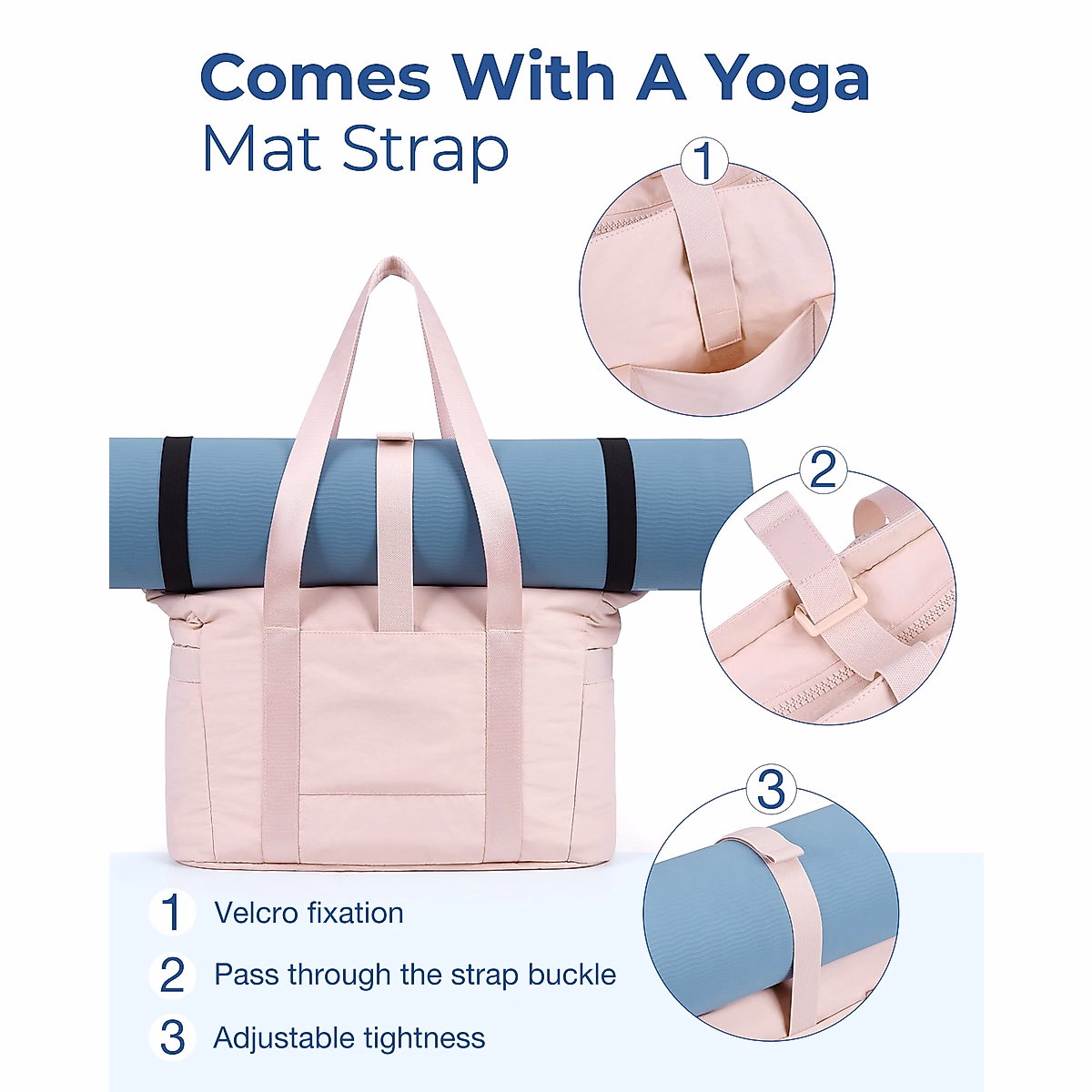 BAGSMART Quilted Tote Bag with Compartments and Yoga Mat Strap, Lightweight Large Shoulder Bag for Travel Work Gym