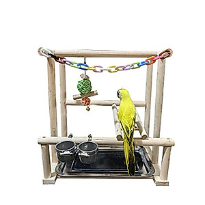 NAPURAL Bird Playground Bird Play Stand Cockatiel Playground Wood Perch Gym Playpen Ladder with Feeder Cups Toys Exercise Play (Include a Chewing Toy)
