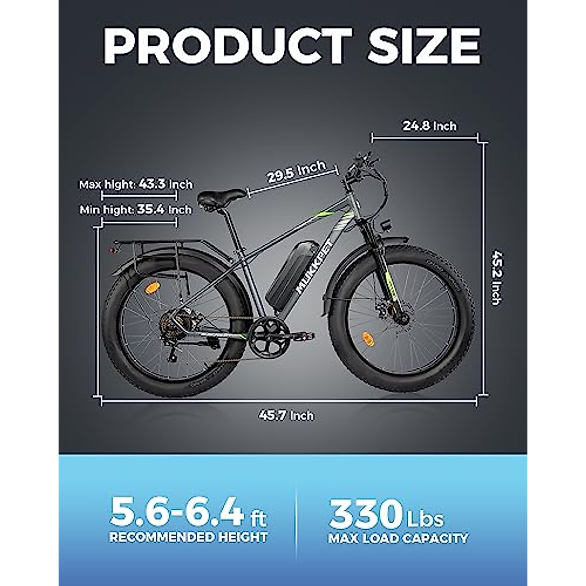 Mukkpet Suburban 750W Electric Bike for Adults, 25MPH Ebike, 26'' Fat Tire Electric Mountain Bikes 48V 15AH BMS Removable Battery Electric Bicycles