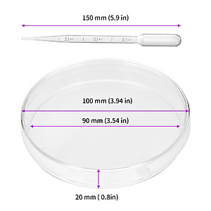 JEUIHAU 50 Pack Plastic Petri Dishes with Lids, 90mm Dia x 15mm Clear Petri Dishes with 100 Pcs 3ML Plastic Transfer Pipettes for Laboratory, Experimental Lesson, Sterile Culture