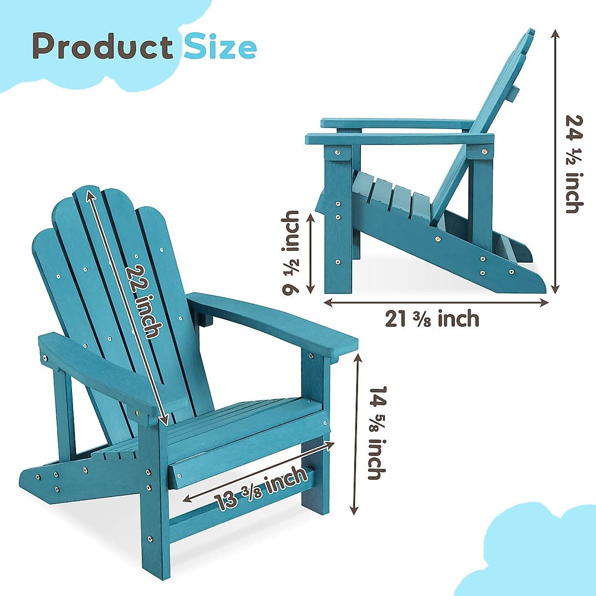 EFURDEN Kids Adirondack Chair, Polystyrene Adirondack Chair for Children, Easy-Maintenance Patio Chair for Outdoor and Indoor (Blue)