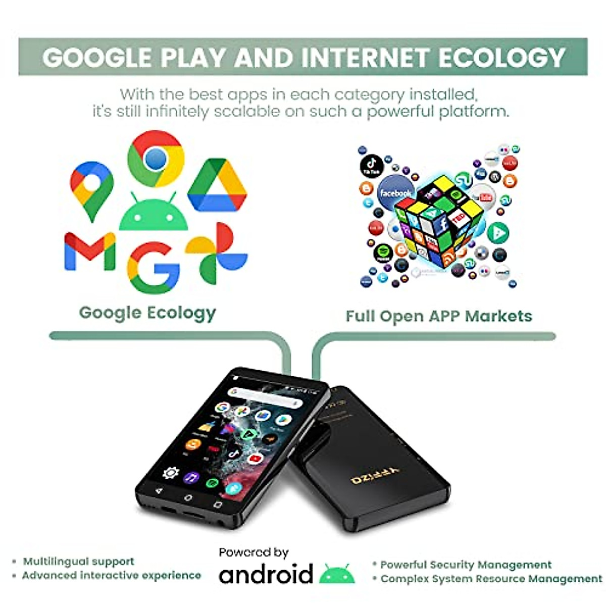 80GB MP3 Player with Bluetooth and WiFi,4"1080P Full Touch Screen MP4 Player with Spotify,Portable HIFI Sound MP3 Player with Speaker,Android8.1 Streaming Music Player Support Online Music&Google Play