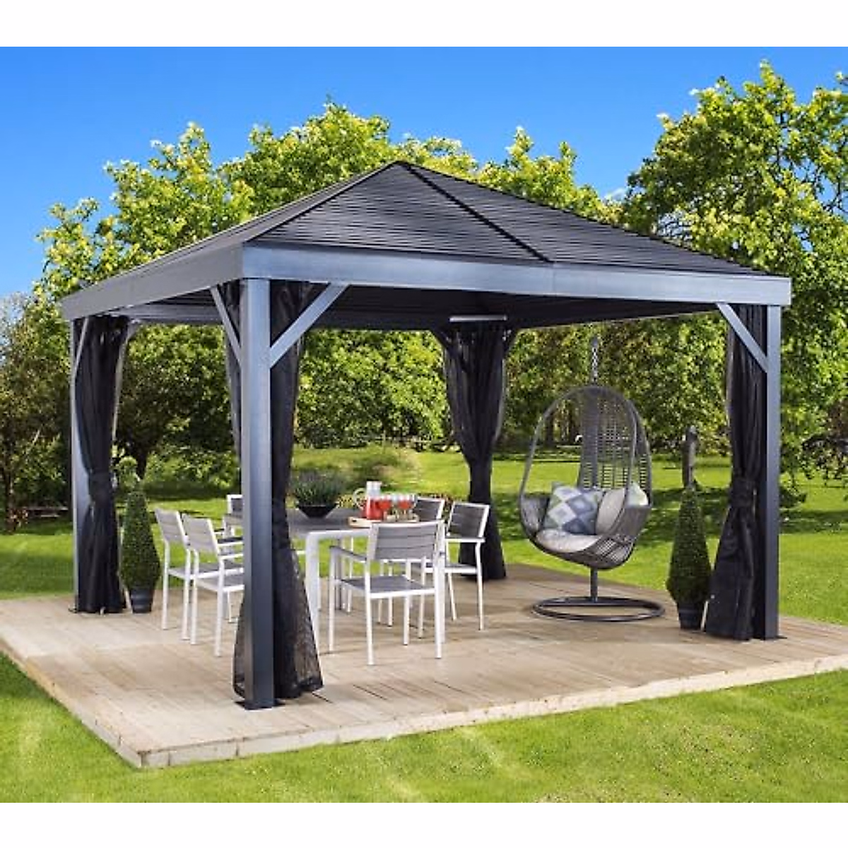 Sojag 12' x 12' South Beach Hardtop Gazebo Outdoor Weather-Resistant Aluminum Frame Shelter with Mosquito Net