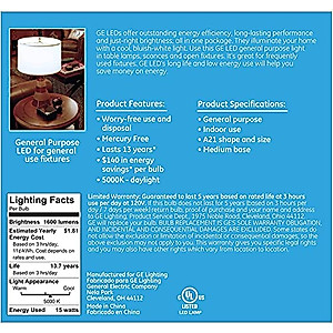 GE Daylight 100 Watt Replacement LED Light Bulbs, General Purpose, Bluish White Light Bulbs 4 Pack (Daylight, 4 Pack)