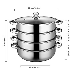 4 Piece Stainless Steel Steamer Pot Set with Glass Lid and handle,for Steamer Cooking,Casserole,Saucepan (4 layer)