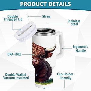 RPLIFE Cute Highland Cow Coffee Tumbler, Stainless Steel Bottle, Insulated Coffee Cups with Lids, Tumbler for Men