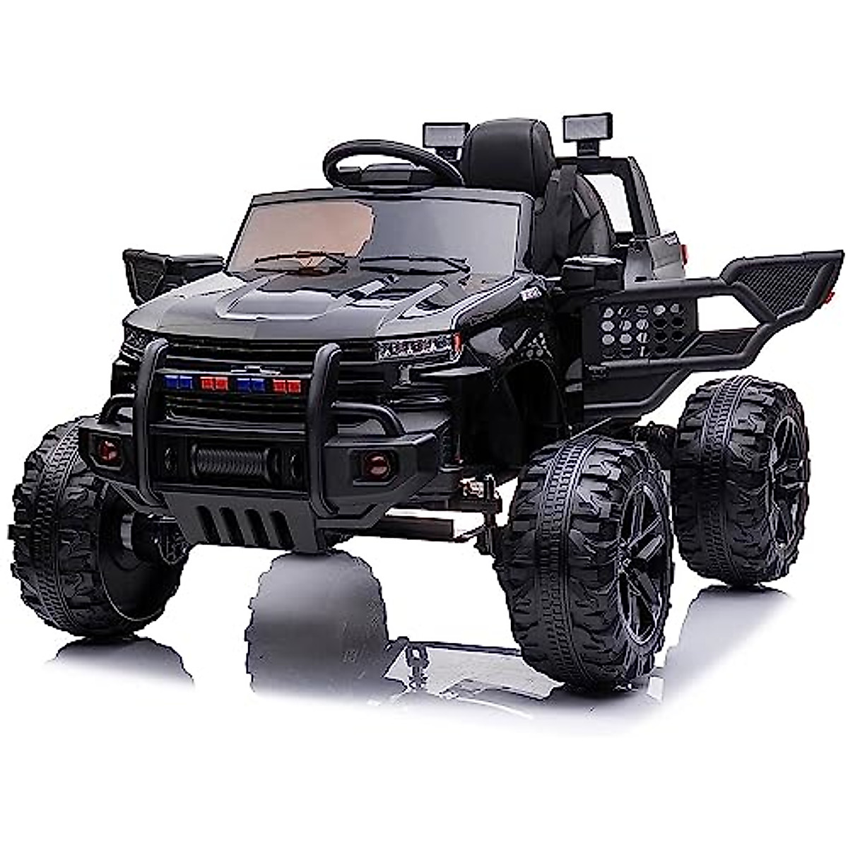 Dakott Chevy Silverado Z71 Trail Boss Monster Truck Four Powerful Motors 12V 4x4 Big Wheels Ride On Monster Truck for Kids.,Black