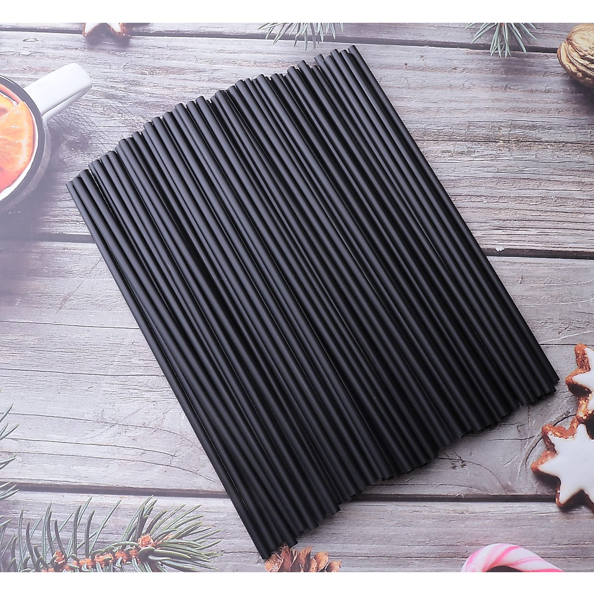 Sowaka 100 Pcs Plastic Straws Disposable Black Hot Drinking Coffee Stirrers for Chocolate Tea Cup Cocktail Party Supplies Favors Home Bar Water Cold Drink Accessories (7.87 inch/20 cm)