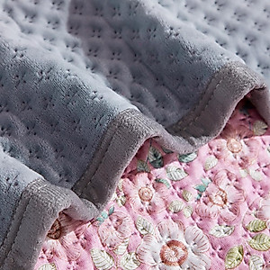 Mengersi Velvet Quilt Set Queen Size, Lightweight Waffle Comforter Set, Oversized Bedspread Coverlet Quilted Blanket Bedding Set, with 2 Matching Pillow Shams for All Season (Gray, Twin)