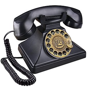 EC VISION Rotary Phones for Landline, Retro Landline Telephone Old Fashion Home Phones with Mechanical Ringer and Speaker Function(Black)