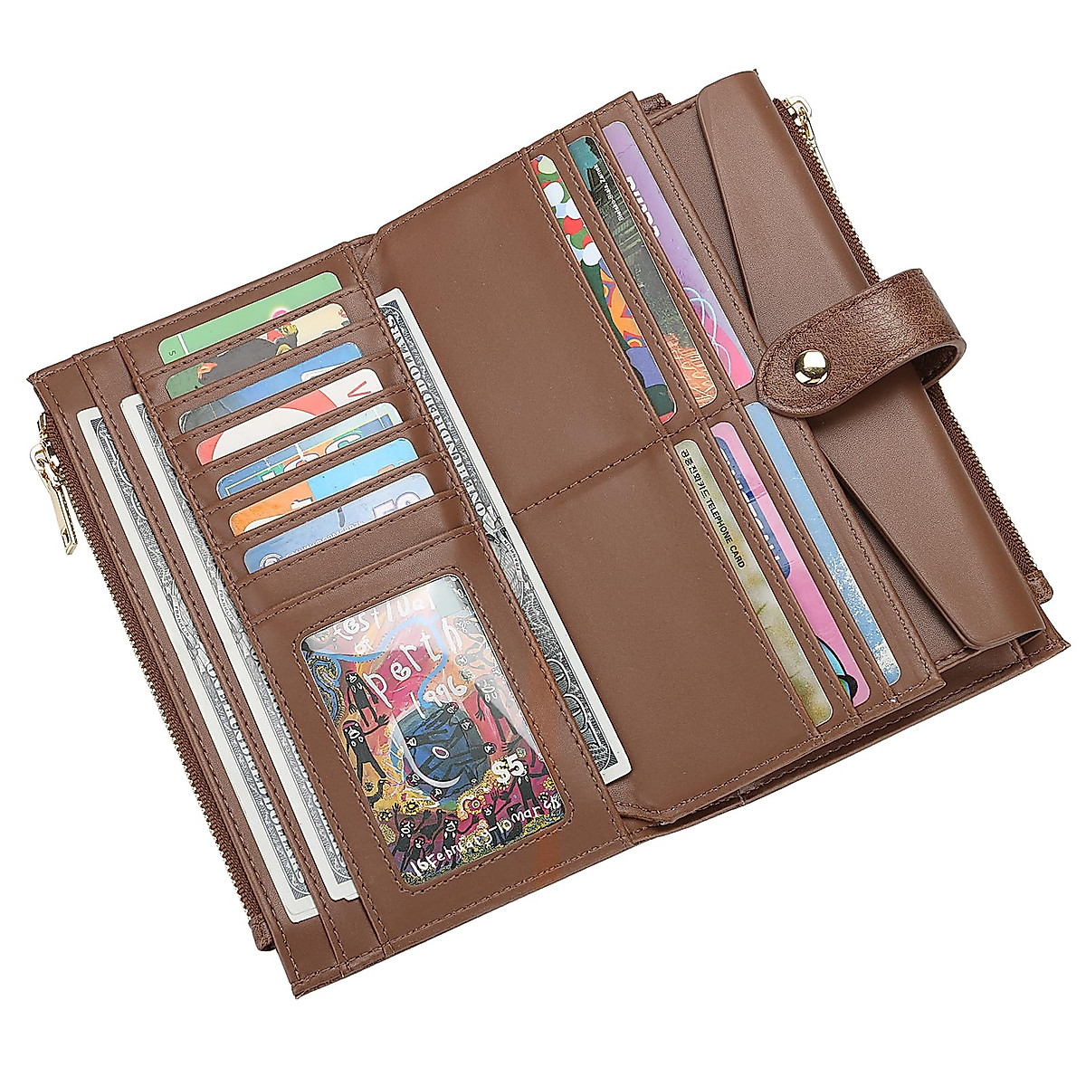 YALUXE Double Zipper Wallets for Women Wristlet Cellphone Purse Card Holder Vegan Leather