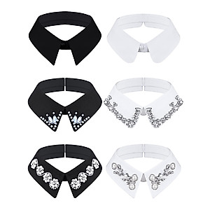 Giegxin 6 Pieces Rhinestones Half Shirt Blouse Dickey Collar Fake Collar Rhinestone Shirt Detachable Collar for Women Outfits(Black and White)