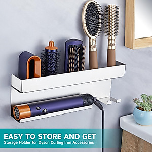 XILIMEN Hair Dryer Holder, Storage Holder for Curling Iron Accessories, Straightener Holder Wall Mounted Rack Bracket Stand with Adhesive, Stainless Steel Curling Iron Holder Organizer for Home Bath