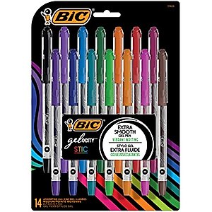 BIC Gel-ocity Stic Assorted Colors Gel Pen Set, Medium Point (0.7mm), 14-Count Pack, Colorful Gel Pens for Journaling and Lists (RGSMP14-AST)