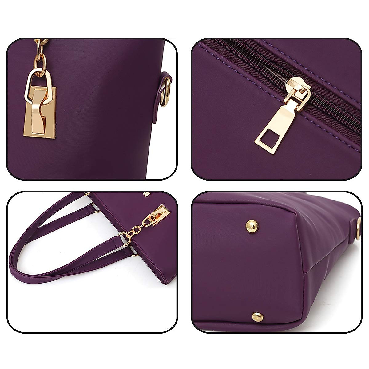 Dayfine 6-Pcs Handbags and Purses for Women Waterproof Nylon Tote Bags Shoulder Bag Backpack Wallet Zip Clutch Key Card Bag-Black