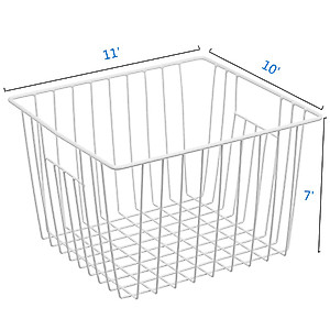 Freezer Organizer Baskets, Refrigerator Deep Metal Wire Food Storage Divider, Household Container Bins with Handles for Kitchen Cabinet, Pantry, Closet, Car, Bathroom, Office - Pearl White (3)