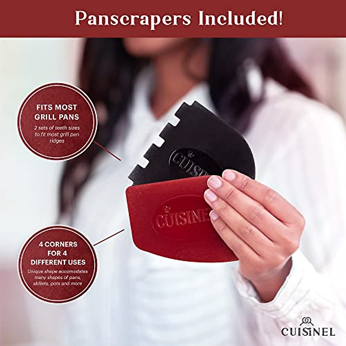 Cuisinel Cast Iron Griddle/Grill + Scraper/Cleaner - Reversible Pre-Seasoned 16.75" X 9.5"-inch Dual Handle Flat Skillet and Griller Pan - Works Indoor/Outdoor, Stove Burner, Gas, Fire