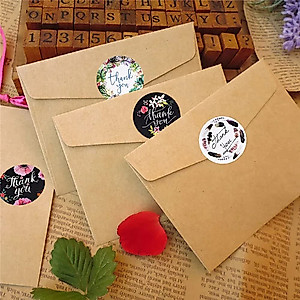 Thank You Stickers 2500 Pieces Round Kraft Label Seals Small Business Stickers for Greeting Cards Envelopes Decor or Gift Bags Packaging (5 Rolls Pattern B)