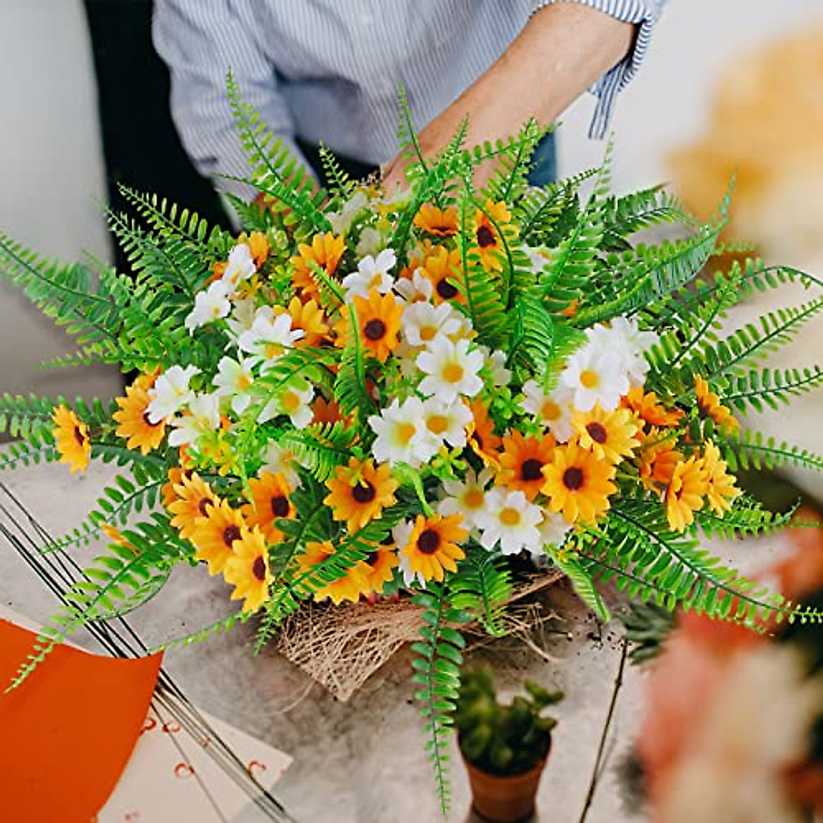 12 Bundles Artificial Fake Flowers for Outdoor Decoration,UV Resistant Faux Plastic Fabric Greenery Shrubs Plants for Hanging Planters Outside Porch Vase Home Window Decoration