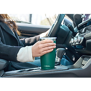 SUNWILL Travel Coffee Tumbler 20 oz, Insulated Mug with Lid, Stainless Steel Cup for Outdoor, Powder Coated Dark Green