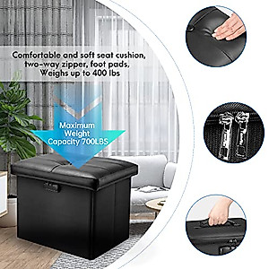 Tamfile Ottoman with Storage, Fireproof Safe Folding Ottoman for Documents, Waterproof Foot Rest Stool with Storage,17 Inches Short Ottoman with Lock, Ottoman Foot Rest for Living Room