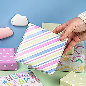 WRAPAHOLIC Reversible Baby Shower Wrapping Paper - Mini Roll - 3 Rolls - 17 Inch X 120 Inch Per Roll - Solid Green, Polka Dot, Stripes, Rainbows, Cute Animals & New Baby Lettering